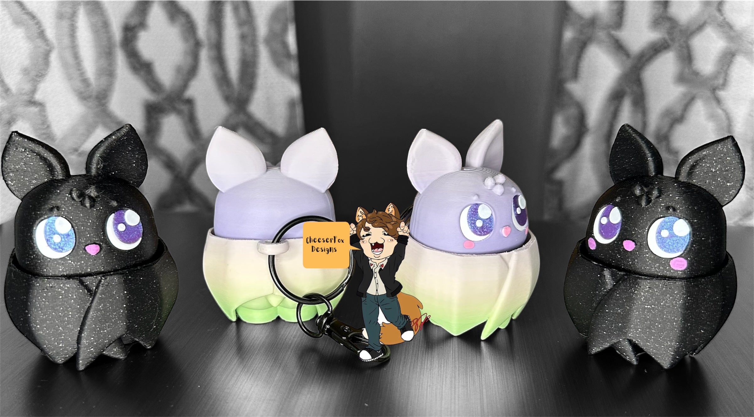 Cheeser Fox designs Bat clicker bag charm/keychain – The Holo Fox